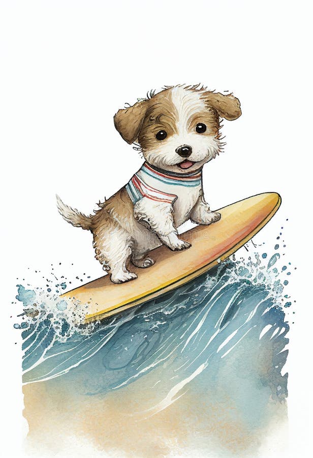 Happy Pup Catching Waves. AI Generated Stock Illustration ...