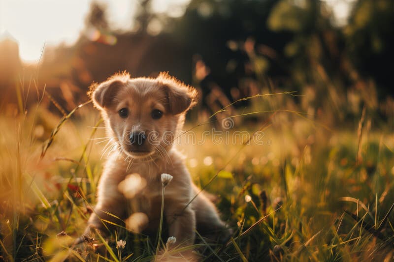 Happy Puppy Dog in Summer Grass Stock Image - Image of domestic, cute ...
