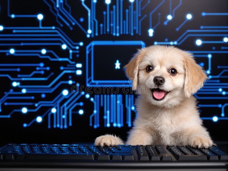 Happy Puppy Using Computer Keyboard Stock Illustration - Illustration ...