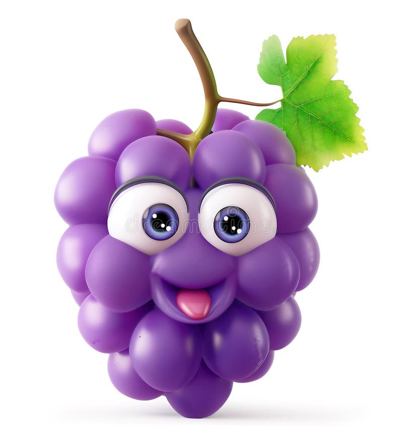 Happy Purple Grape Character with Big Eyes and a Leaf Stock ...