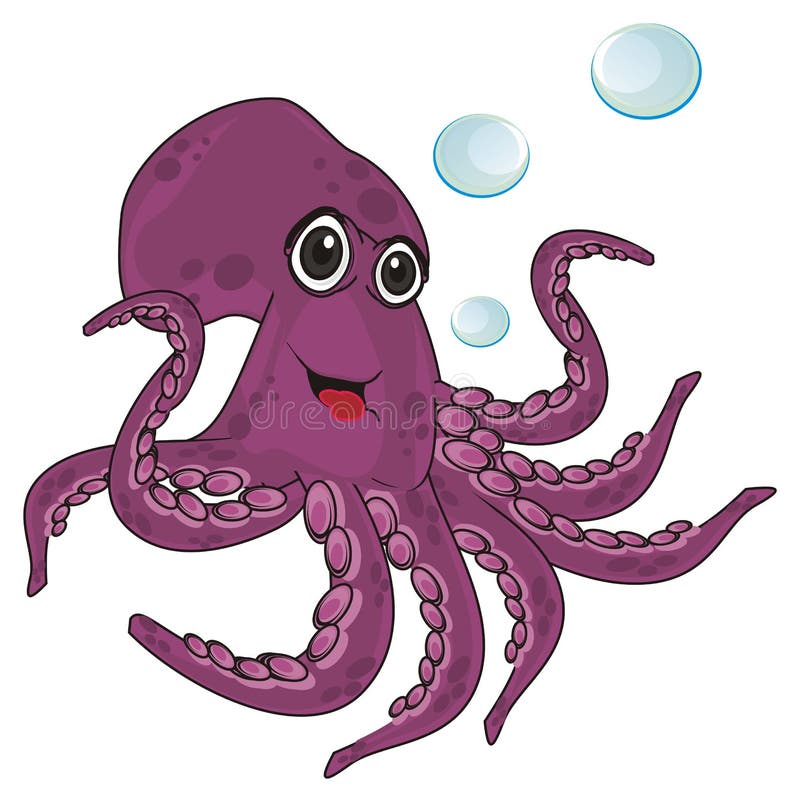 Funny octopus with bubbles stock illustration. Illustration of isolated ...