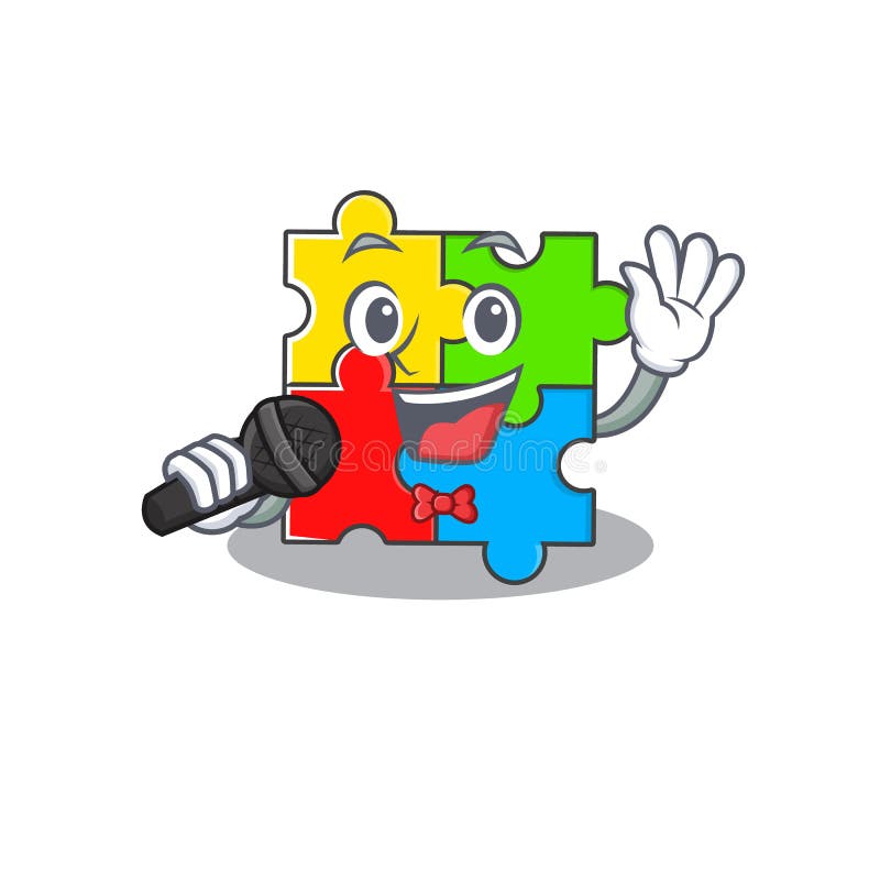 Happy Puzzle Toy Singing on a Microphone Stock Vector - Illustration of ...