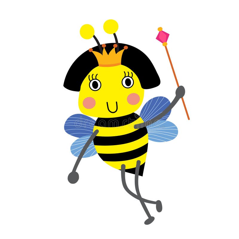 Happy Queen Bee Cartoon Character Stock Vector Illustration Of Queen