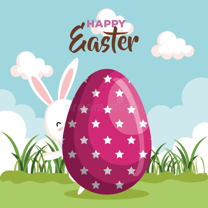 Happy Rabbit Back Easter Egg with Stars Decoration Stock Vector ...