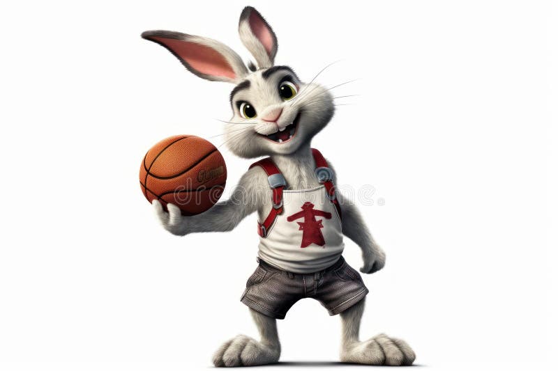 Happy Rabbit Basketball Player with Ball Stock Illustration ...