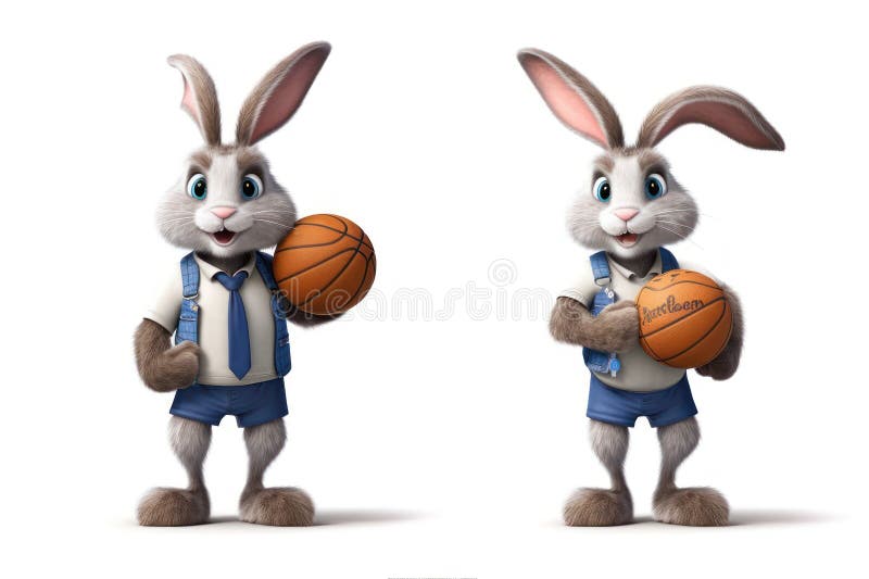 Happy Rabbit Basketball Player with Ball Stock Illustration ...