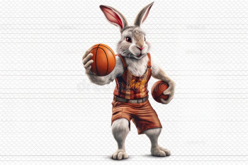 Happy Rabbit Basketball Player with Ball Stock Illustration ...