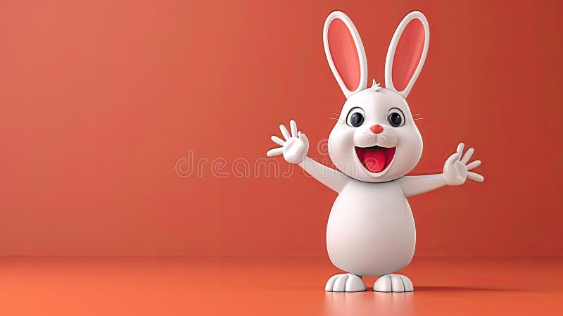 Happy Rabbit Character Waving on a Red Background. Stock Illustration ...