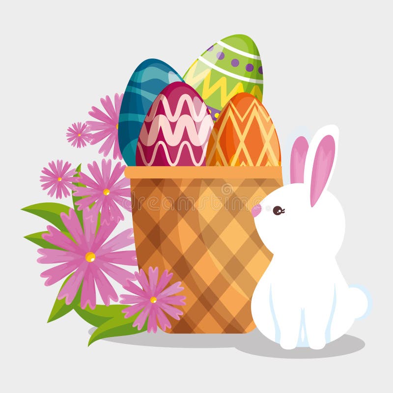 Happy Rabbit and Easter Egg Inside Basket Stock Vector - Illustration ...