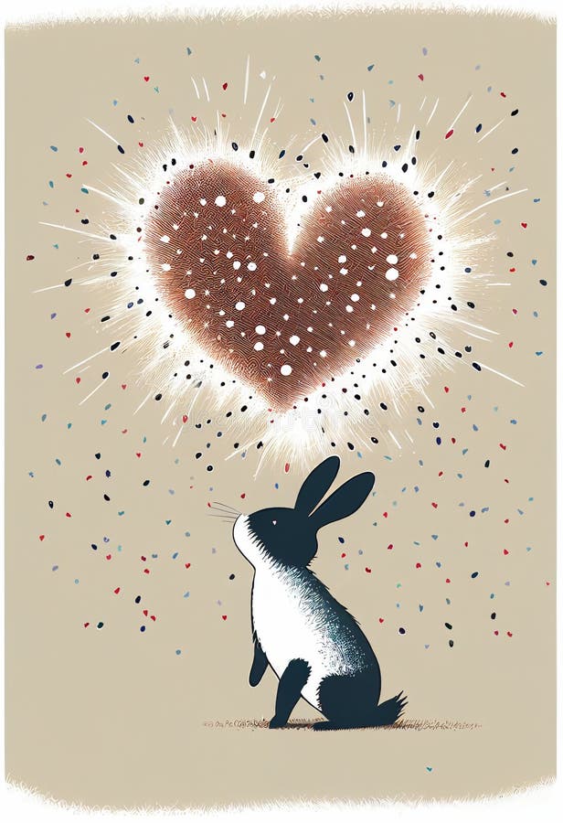Happy Rabbit in a Firework of Hearts. Valentine S Day Stock ...