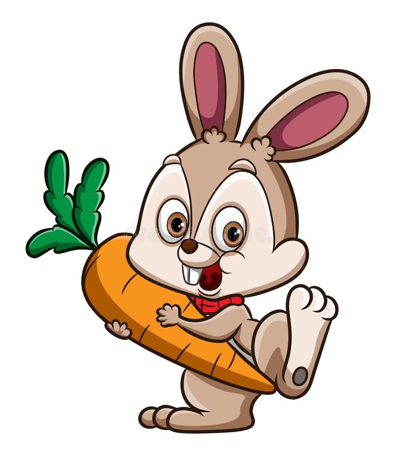 The Happy Rabbit Holding the Big Carrot Stock Vector - Illustration of ...