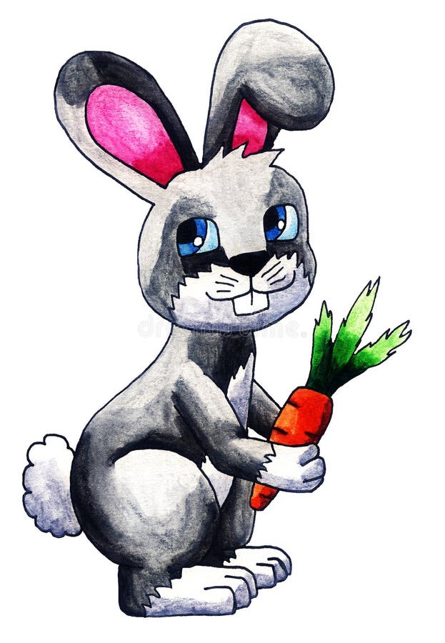 Cute Bunny. Wild Rabbit. Watercolor Carrot Illustration. Stock ...
