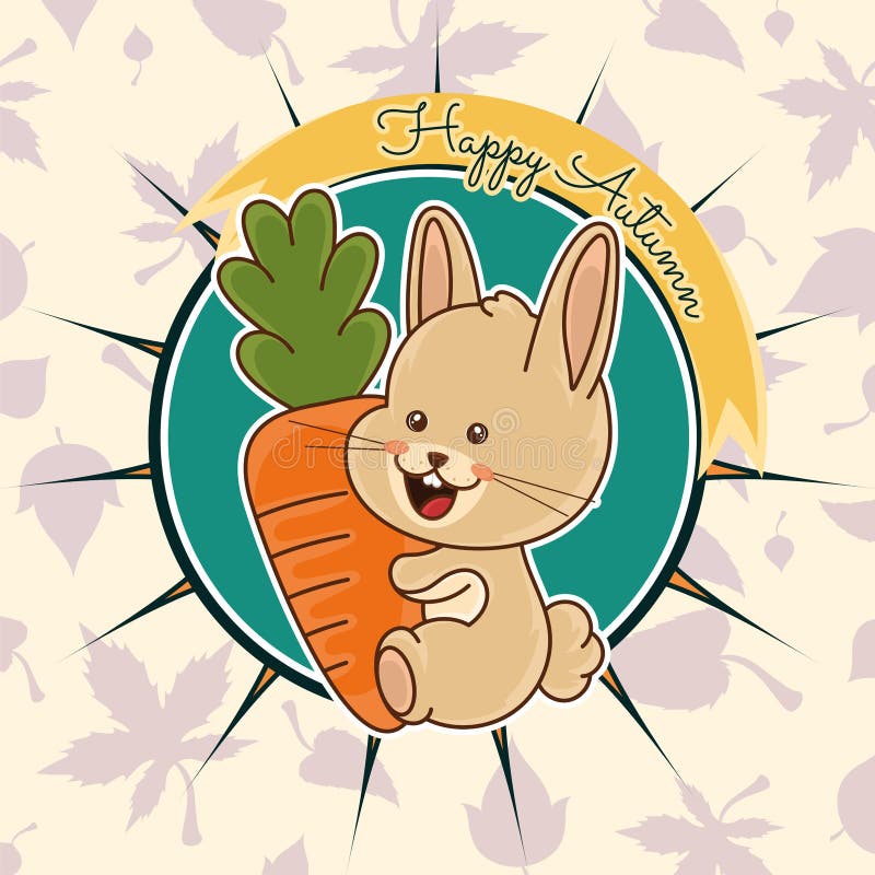 Happy Rabbit Hugging a Giant Carrot Happy Autumn Image Stock Vector ...