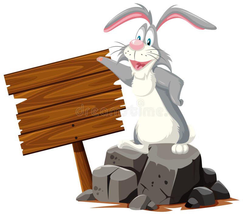 A Rabbit Leaning on a Blank Signpost Stock Vector - Illustration of ...
