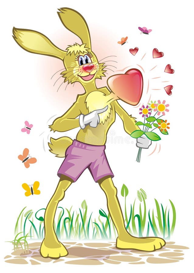Happy Rabbit in in Love with Heart Beating Stock Illustration ...