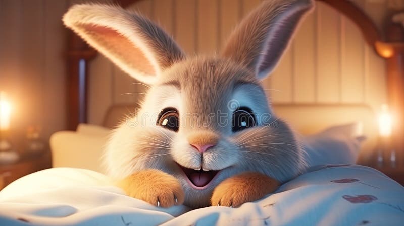 Happy Rabbit in a Snug Bed Smiles Stock Illustration - Illustration of ...