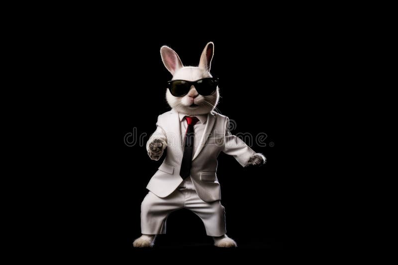 Happy Rabbit in Suit and Sunglasses on Black Background. Generative AI ...