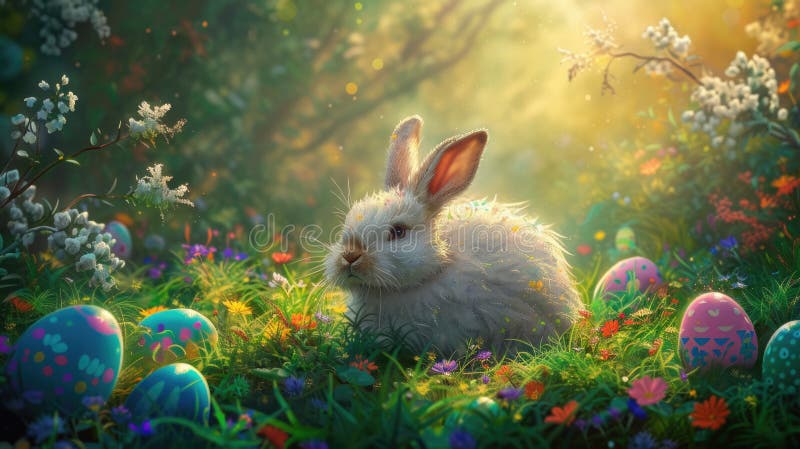 Easter Eggs Sunny Flower Filled Grassy Landscape Stock Photos - Free ...