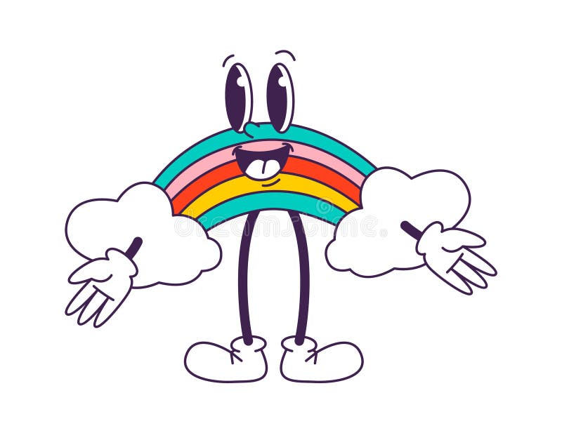Happy Rainbow Character with Smiling Face and Hands Up. Colorful ...