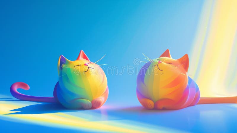Happy Rainbow-colored Cat Figurines Basking Stock Image - Image of ...