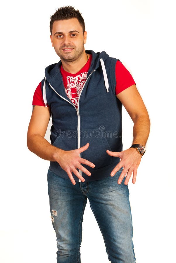 Happy DJ-rapper with an Open Laptop .isolated White Background Stock ...
