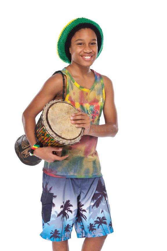 Happy Rasta Boy with Hand Made Drum Stock Image - Image of cute ...