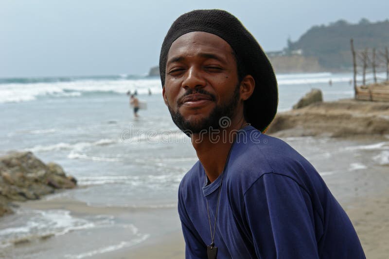 Happy Rasta-man on the Beach of Pacific Ocean Stock Image - Image of ...