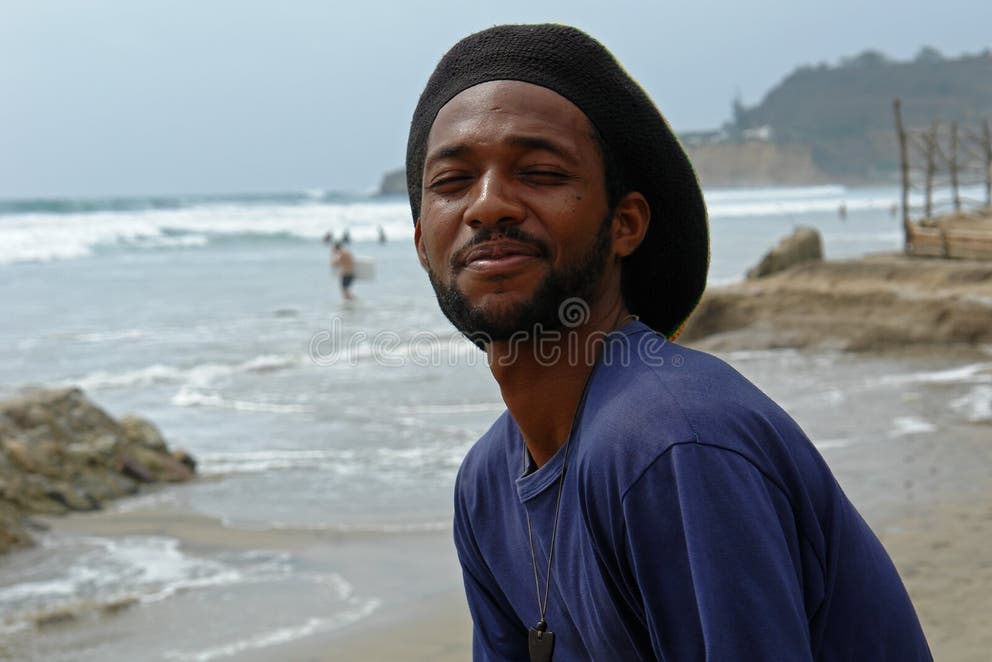 Happy Rasta-man on the Beach of Pacific Ocean Stock Image - Image of ...