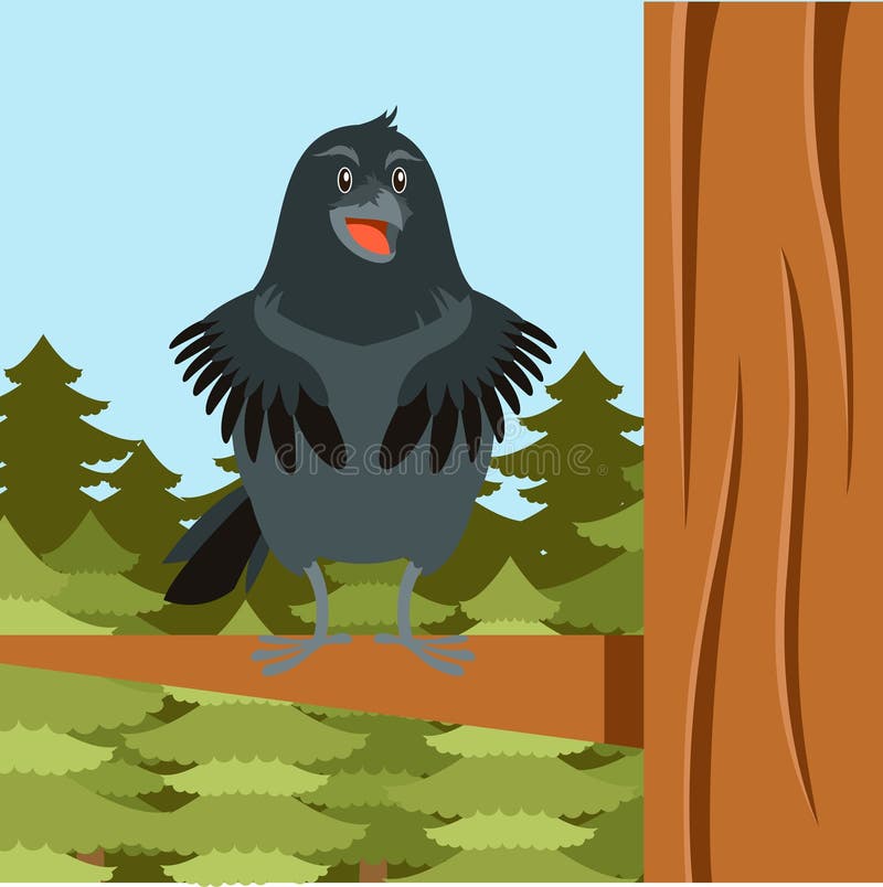 Happy Raven on the Tree Winter Flat Background Stock Vector ...