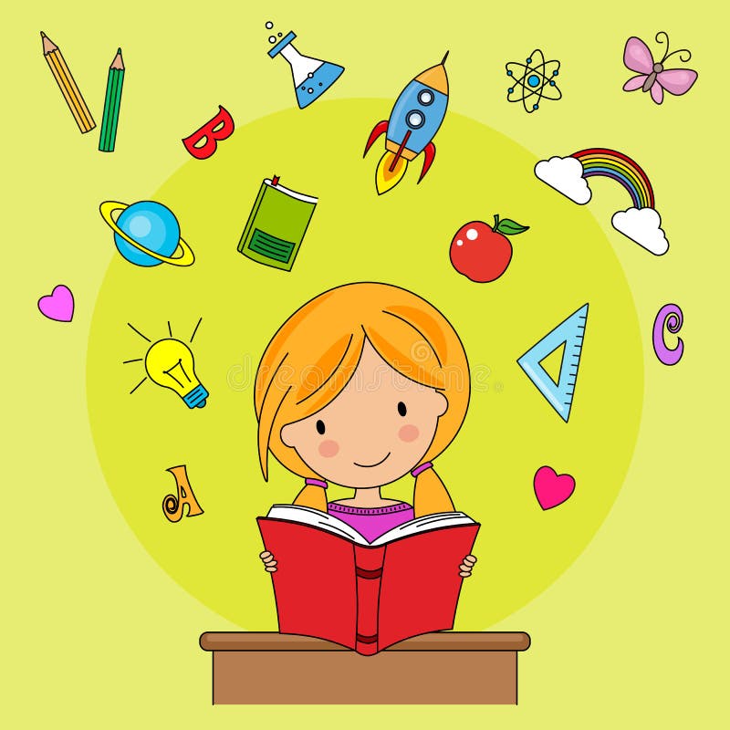 Happy reading girl stock vector. Illustration of vector - 152825919