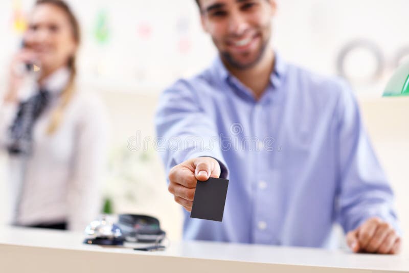 Happy Receptionist Working in Hotel Stock Image - Image of office ...
