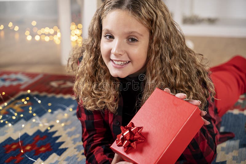 Happy with red gift stock image. Image of giving, xmas - 232580401