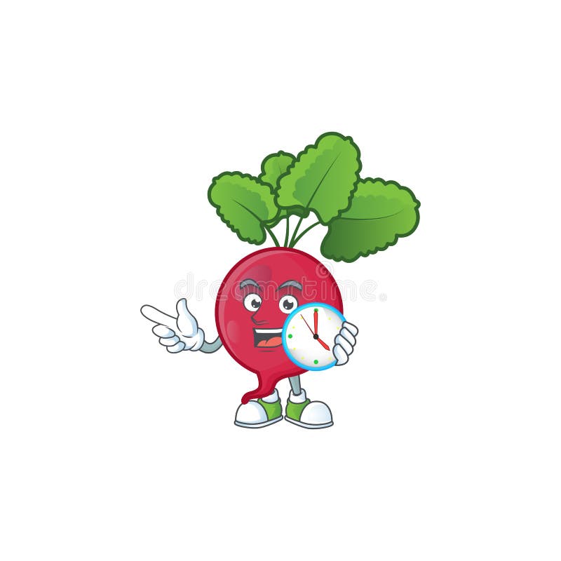 Happy Red Radish Cartoon Mascot Style with Clock Stock Vector ...
