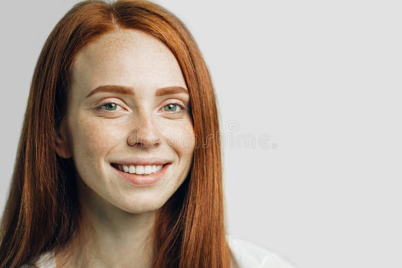 Happy Redhead Girl Smiling Looking at Camera Stock Image - Image of ...