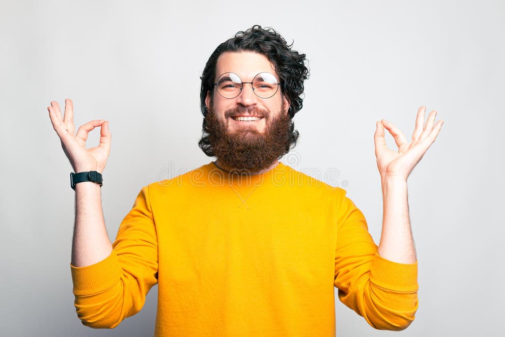 Happy Relaxed Man is Sitting in a Zen Posture Stock Image - Image of ...
