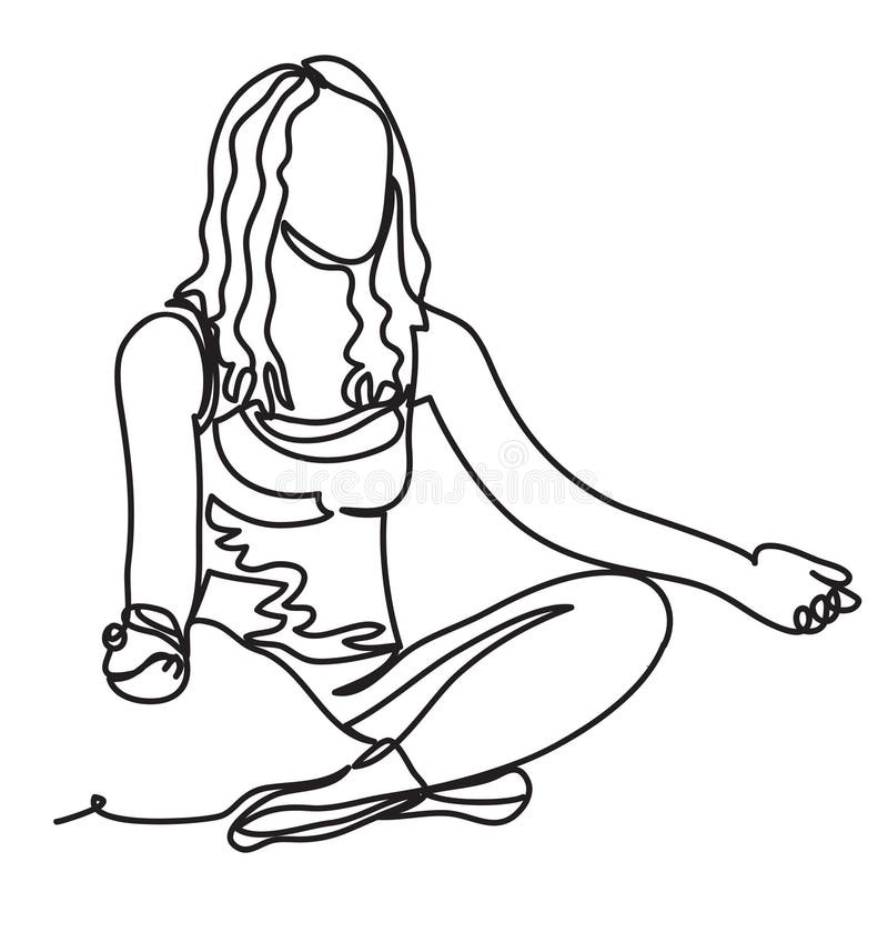 Continuous Line Drawing Of Office Worker Sitting Working On Laptop