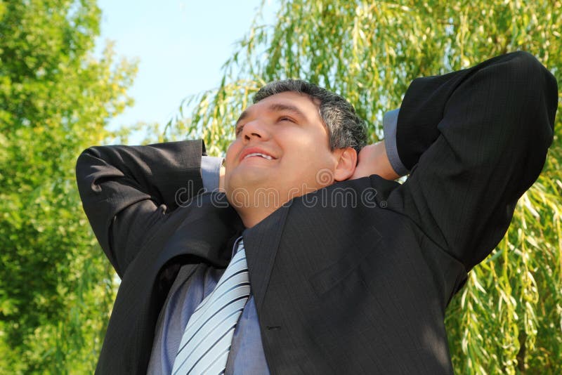 Happy Resting Businessman Outdoor in Summer Stock Image - Image of male ...