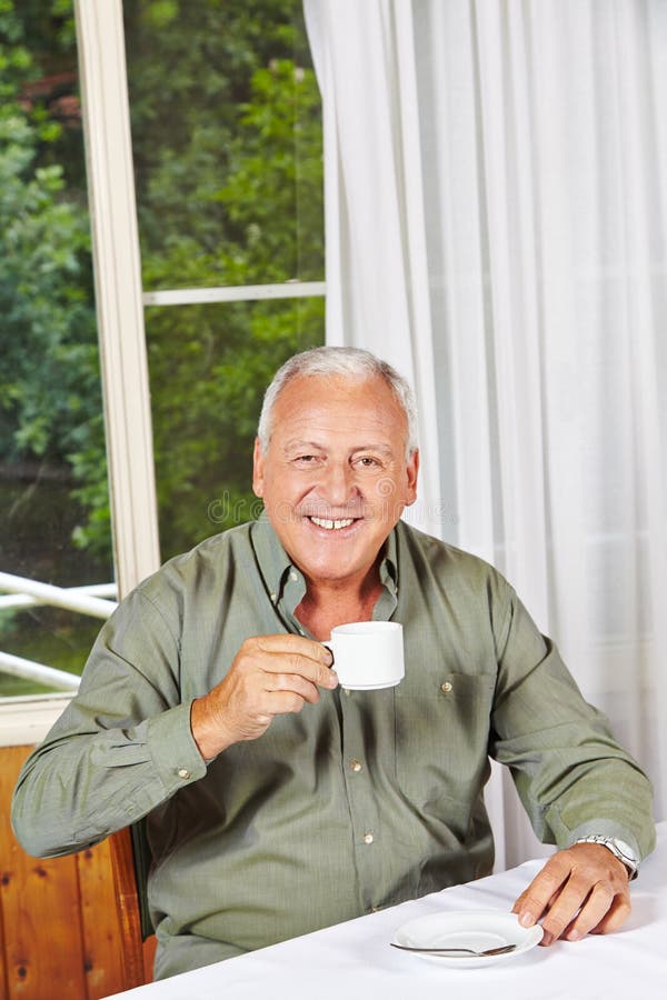Happy Retired Man Drinking Coffee Stock Image - Image of eldercare ...