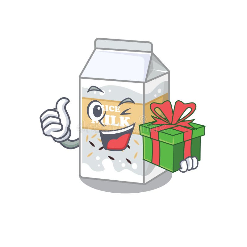 Happy Rice Milk Character Having a Gift Box Stock Vector - Illustration ...
