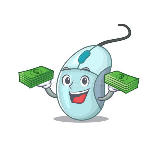 Happy Rich Computer Mouse Character with Money on Hands Stock Vector ...