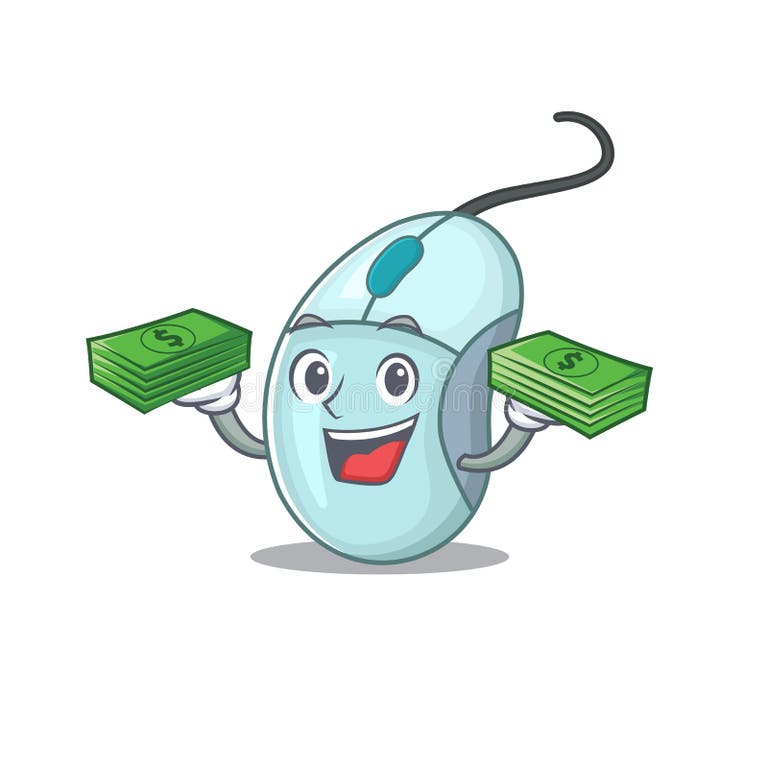 Happy Rich Computer Mouse Character with Money on Hands Stock Vector ...