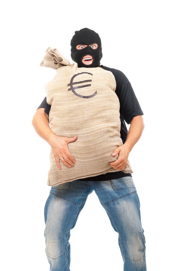Happy Robber with Sack Full of Dollars Stock Image - Image of money ...