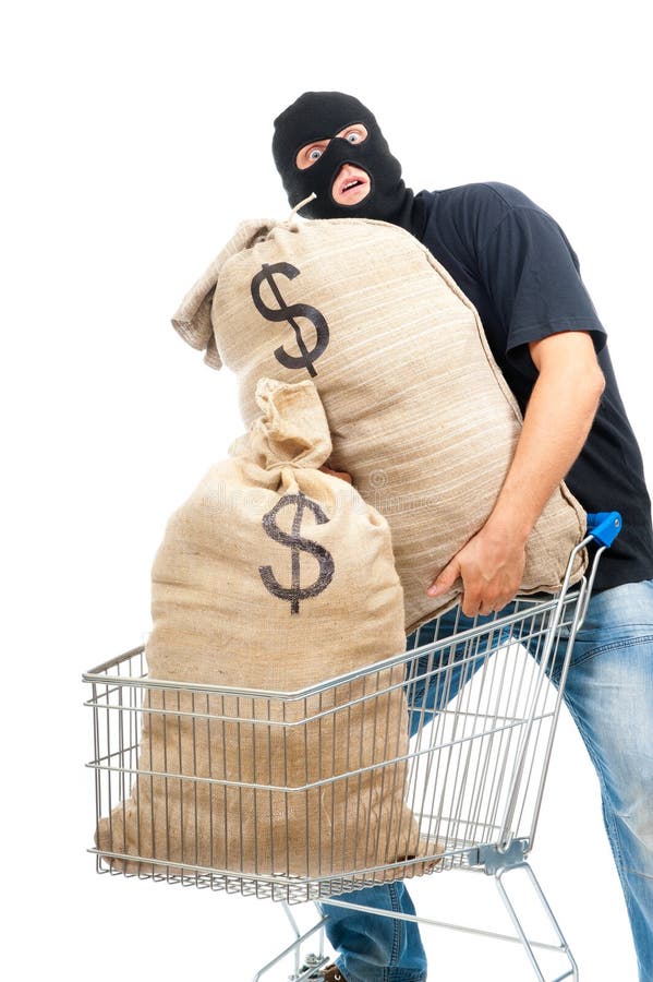 Happy Robber with Sack Full of Dollars Stock Image - Image of money ...