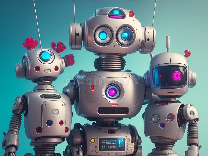 Happy Robot Family. AI Generated Stock Illustration - Illustration of ...