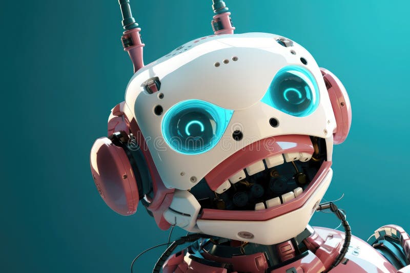 Happy Robot Head Isolated on Technology Background. Stock Illustration ...