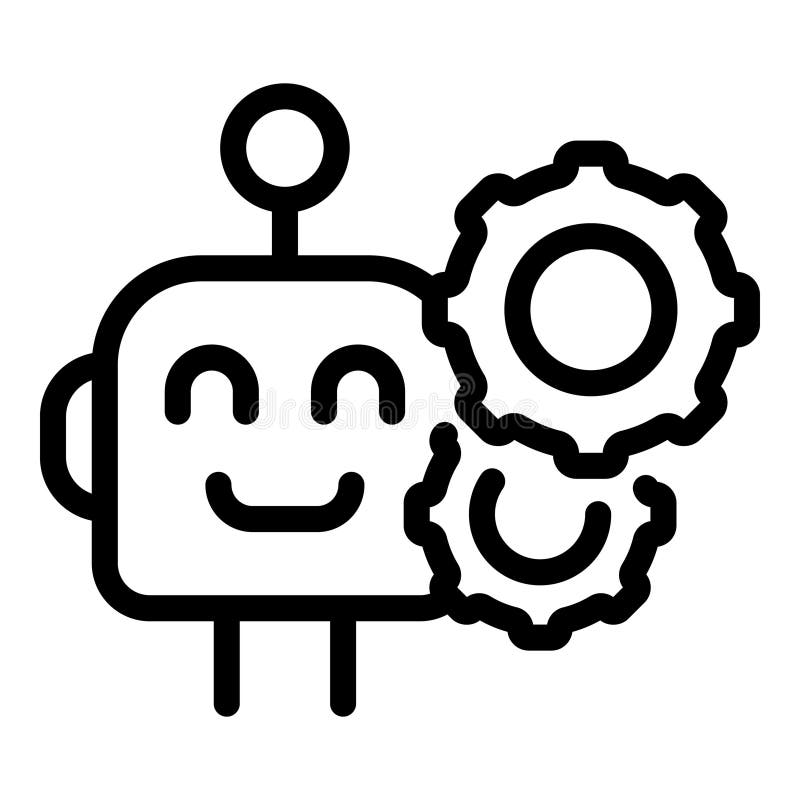 Happy Robot Thinking with Gears Working Icon Stock Illustration ...