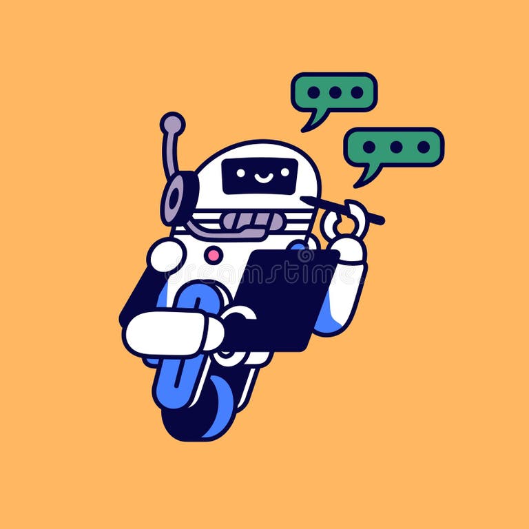 Happy Robot Writing, Take Notes. Conversation with AI, Artificial ...