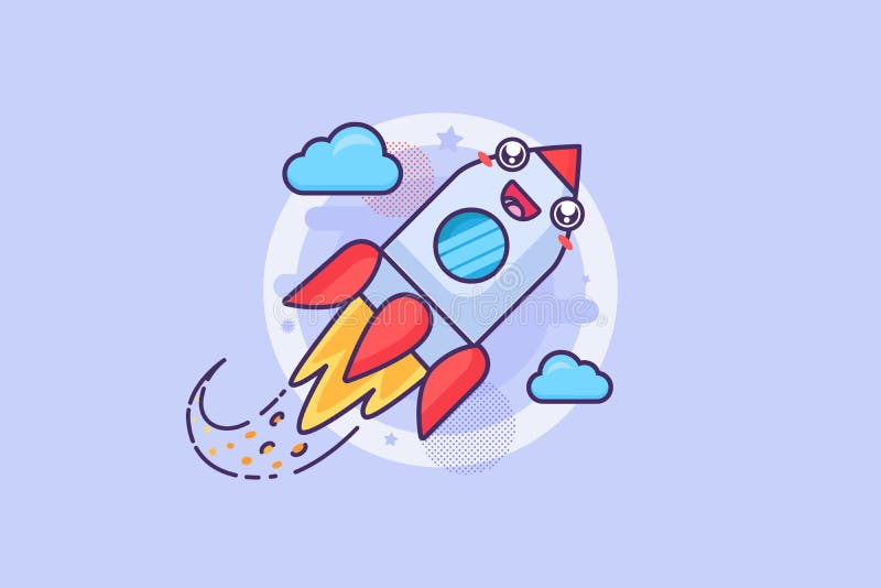 Happy Rocket Launch and Fly in Sky Scape Vector Stock Vector ...