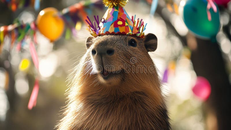 Happy Rodent Wearing Party Hat Outdoors Stock Illustration ...