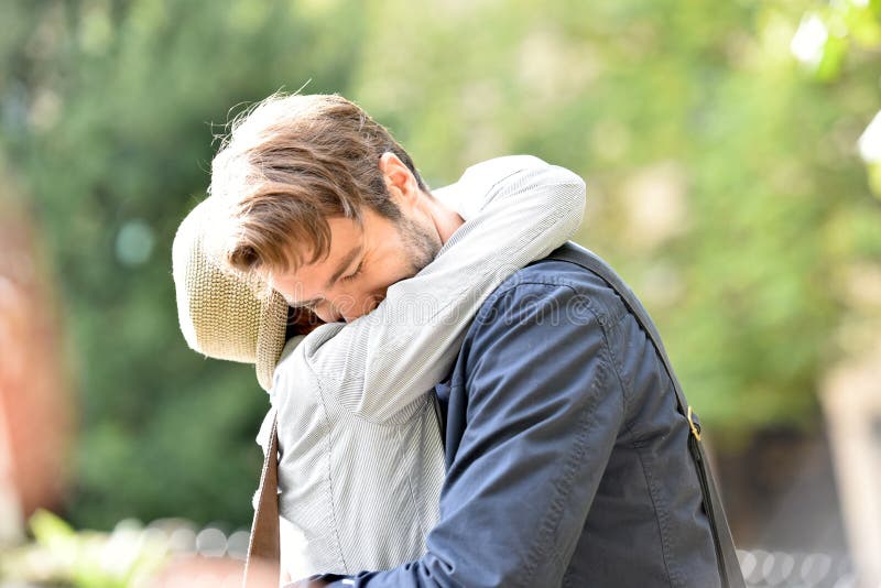 Happy Romantic Couple Hugging in Park Stock Photo - Image of girlfriend ...